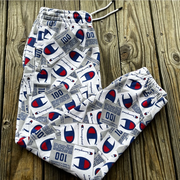 Champion | Pants | Champion Logo Collage Heavyweight White Sweatpants ...